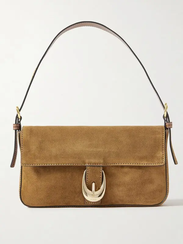 Staud Harlow Buckled Suede Shoulder Bag - Brown