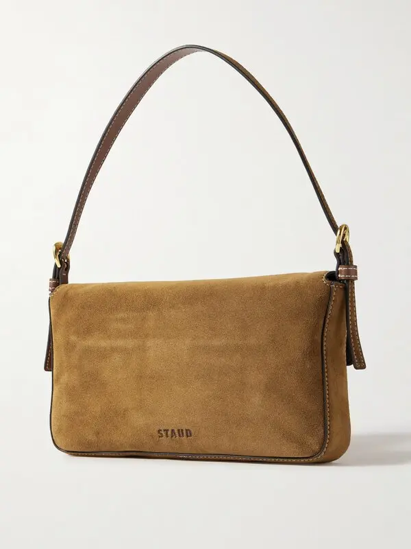 Staud Harlow Buckled Suede Shoulder Bag - Brown