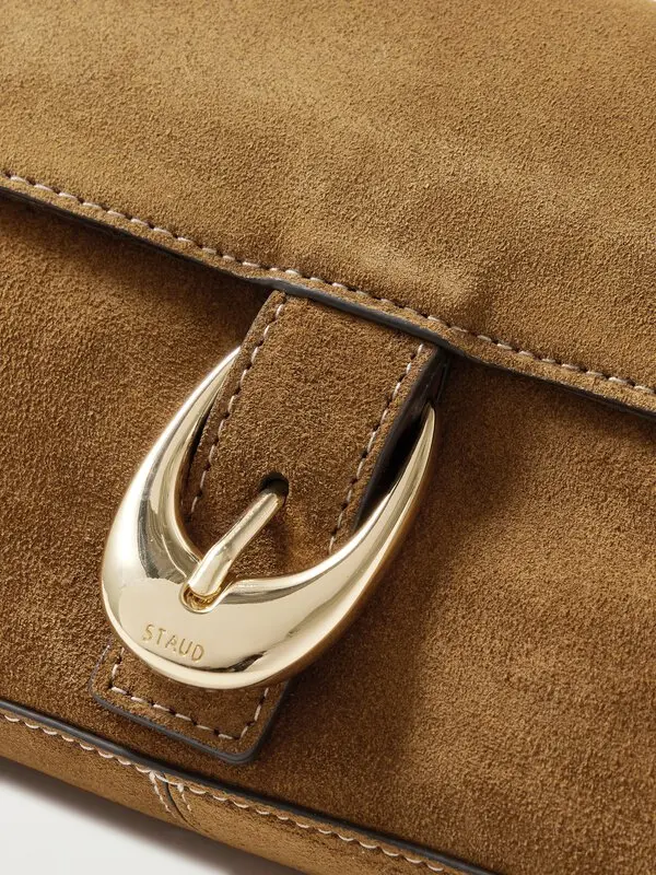 Staud Harlow Buckled Suede Shoulder Bag - Brown