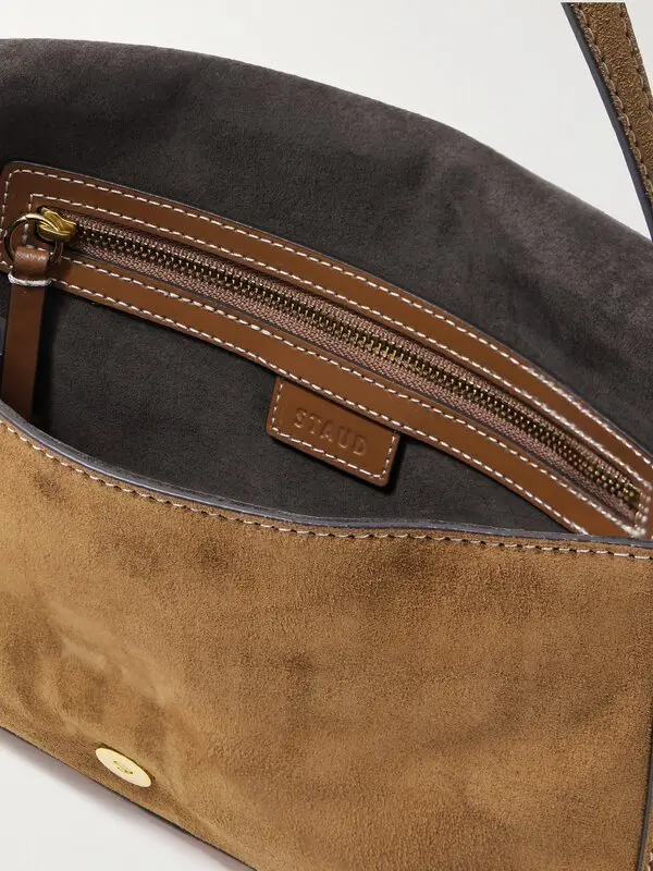 Staud Harlow Buckled Suede Shoulder Bag - Brown