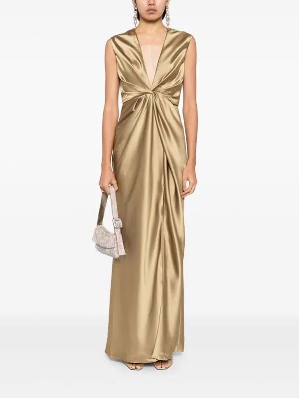 Amsale Twisted Satin Gown Yellow 40% Off Editorialist