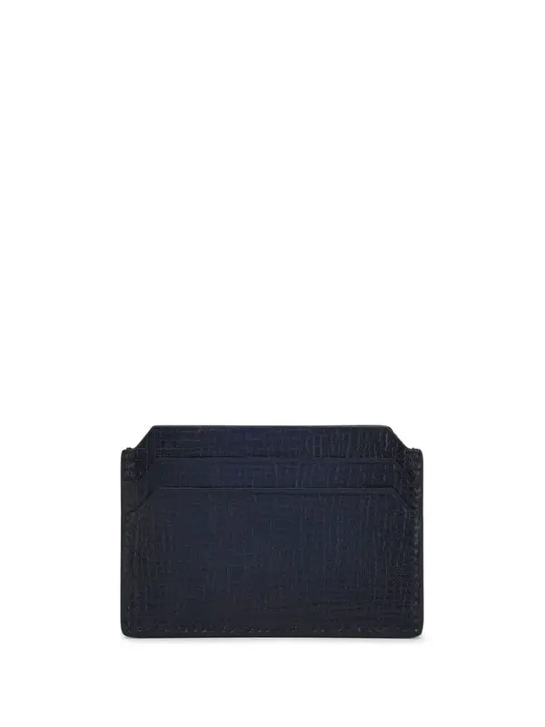 Santoni Debossed-logo Leather Cardholder - Blue