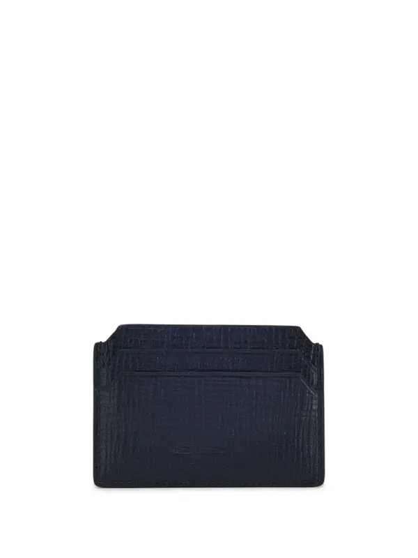 Santoni Debossed-logo Leather Cardholder - Blue