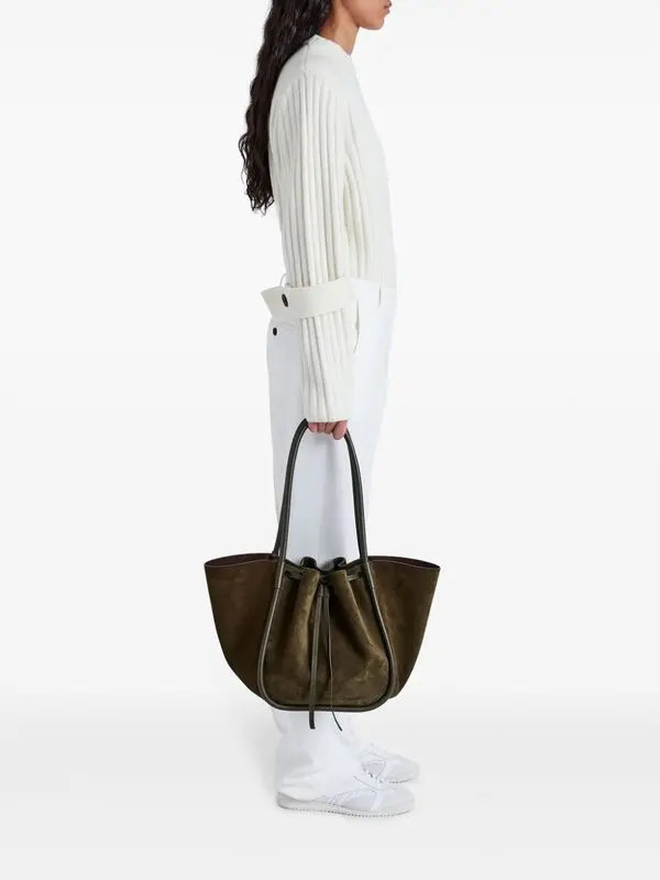 Proenza Schouler Large Ruched Suede Tote Bag - Green