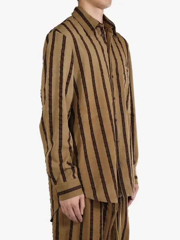 UMA WANG Striped Tab Shirt - Brown