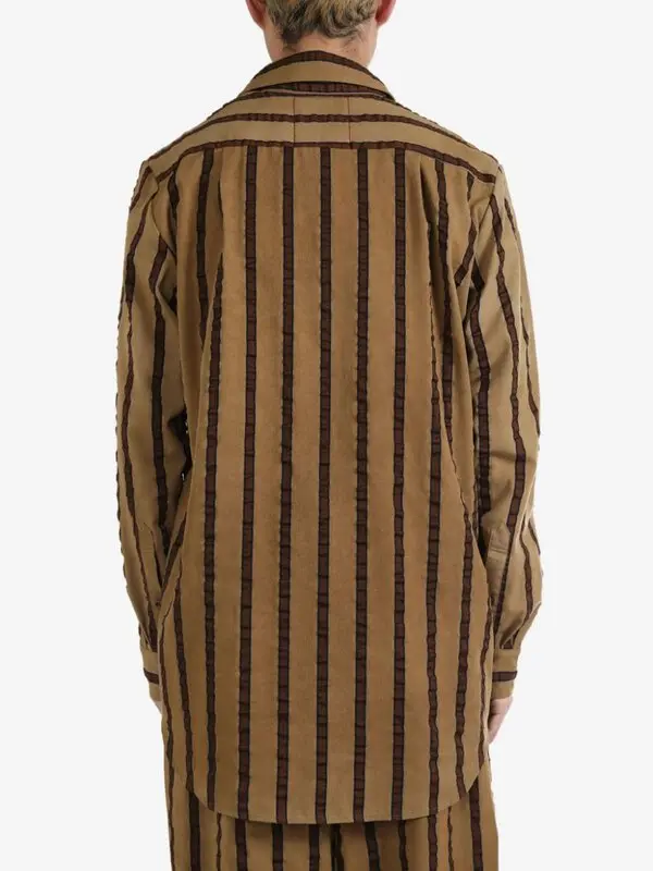 UMA WANG Striped Tab Shirt - Brown