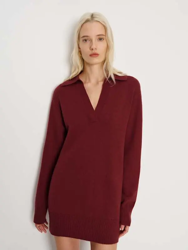 Reformation Maeve Cashmere Polo Dress | Red | XS