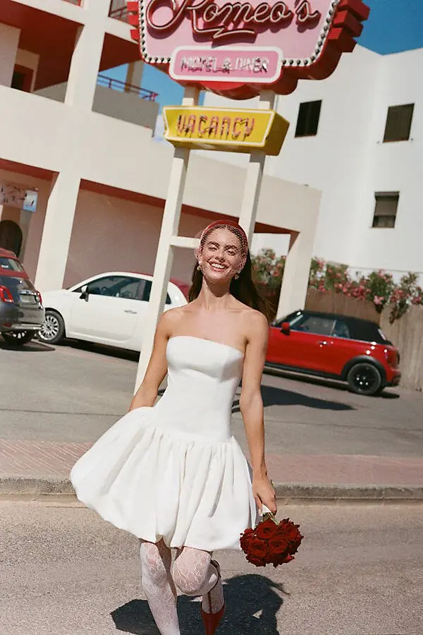 drop waist wedding dress lace Amsale Little White Dress LW266 main image 0