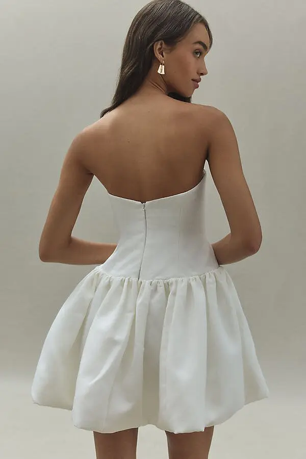 sachin and babi light blue dress Shaima Mini Dress - Strapless Bubble Hem Dress in White