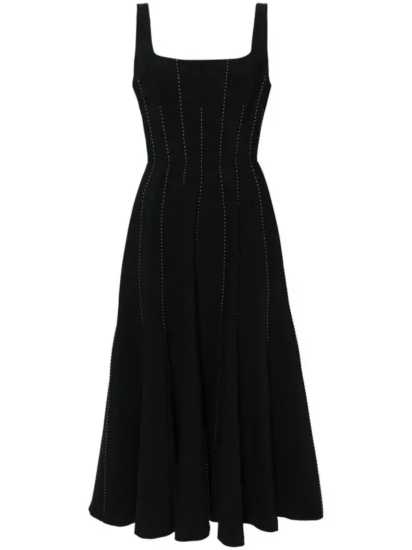 black rib dress midi Black Rib Knit Sleeveless Midi Dress With Ruffle Hem