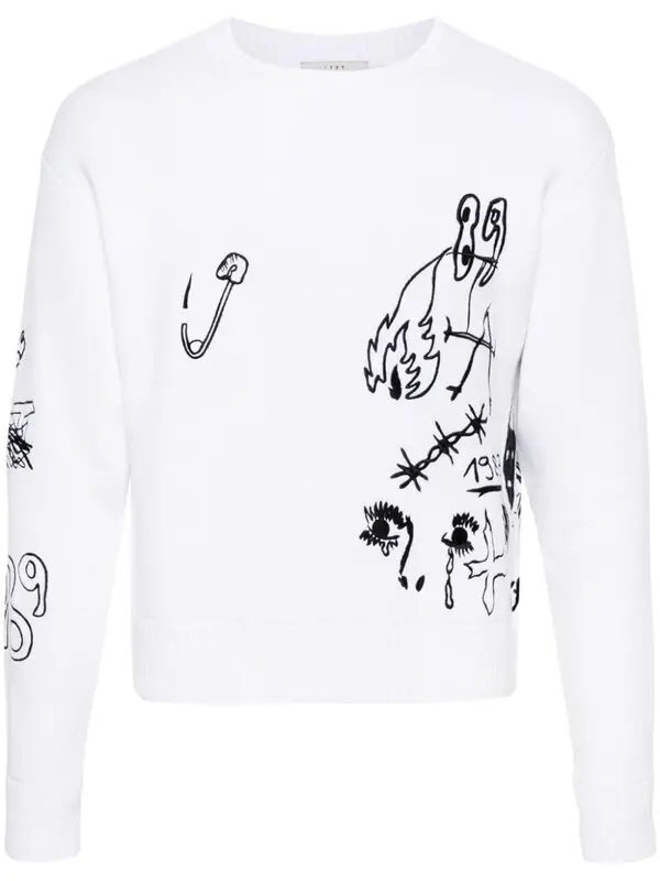 1989 STUDIO Embroidery Crew-neck Sweater - White