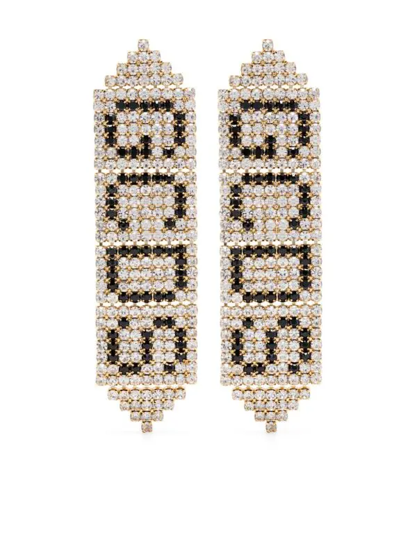 Gcds Rhinestone Logo Drop Earrings - Gold