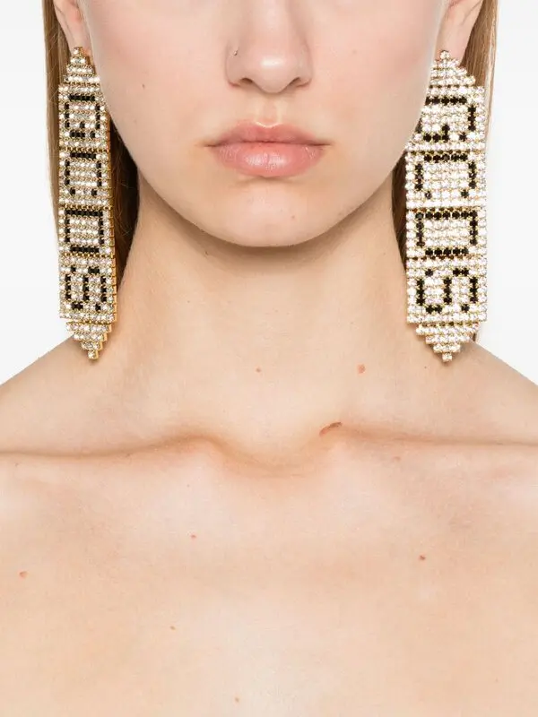 Gcds Rhinestone Logo Drop Earrings - Gold