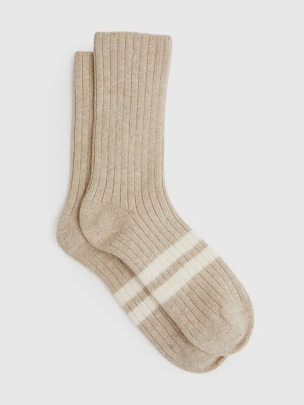 REISS Carina Wool-blend Ribbed Crew Socks - Beige/cream