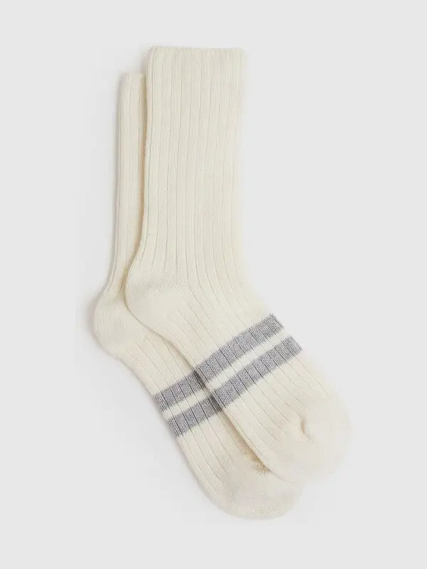 REISS Carina Wool-blend Ribbed Crew Socks - Cream/blue