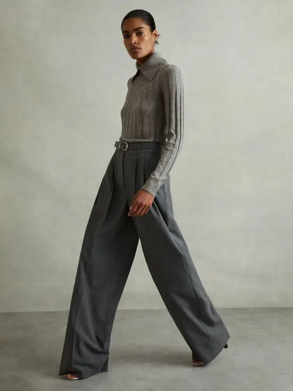 REISS Winter Ribbed Collared Top