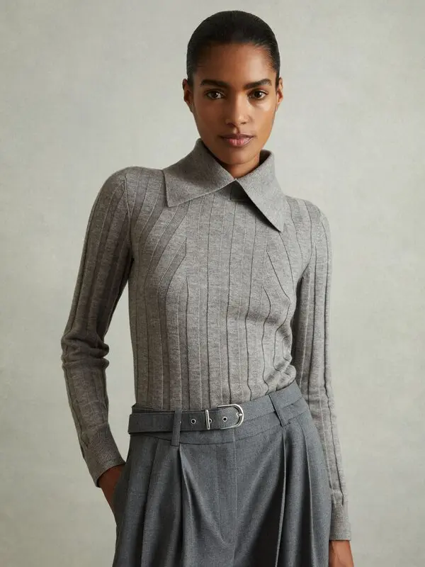 REISS Winter Ribbed Collared Top