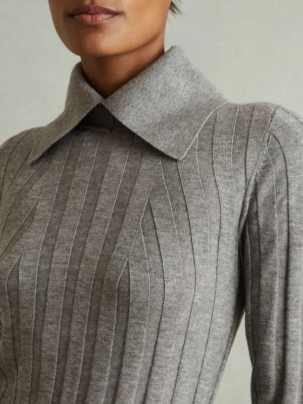 REISS Winter Ribbed Collared Top