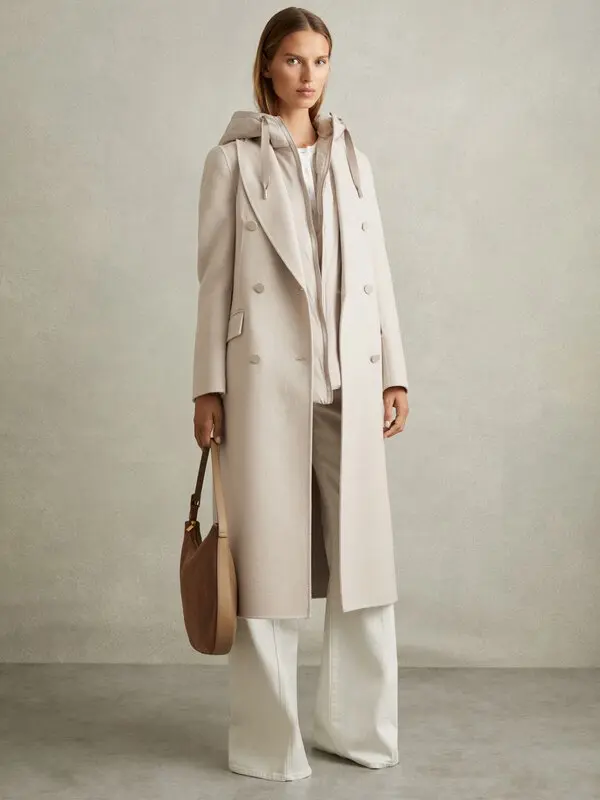 REISS Wool-blend Double-breasted Blindseam Coat - Neutral