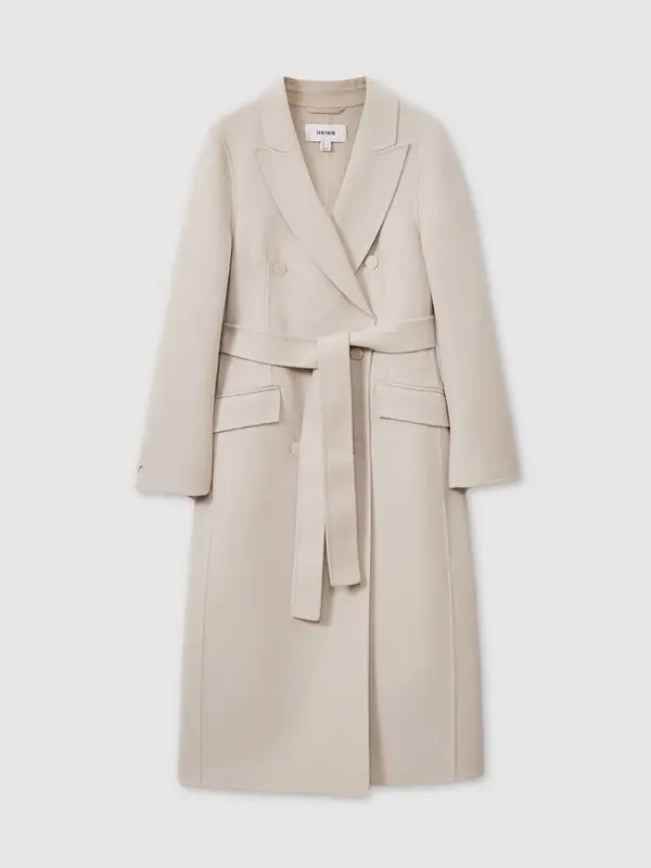 REISS Wool-blend Double-breasted Blindseam Coat - Neutral