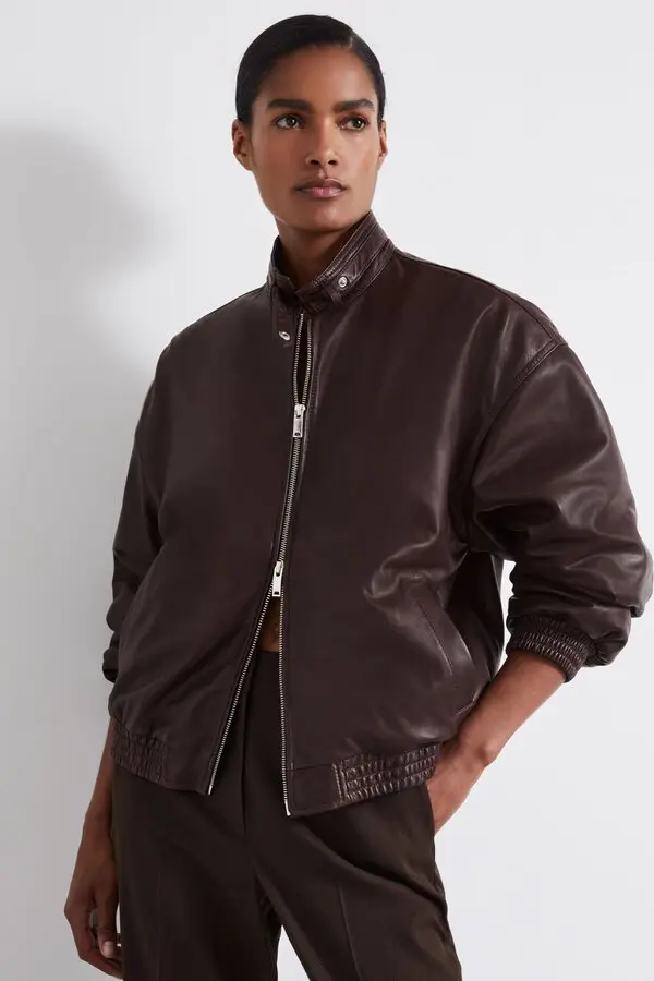 REISS Dru Atelier Leather Bomber Jacket