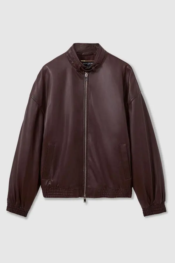 REISS Dru Atelier Leather Bomber Jacket