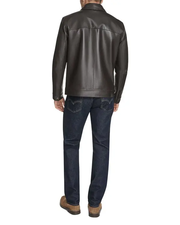 Cole Haan Zip Front Leather Jacket - Dark Brown