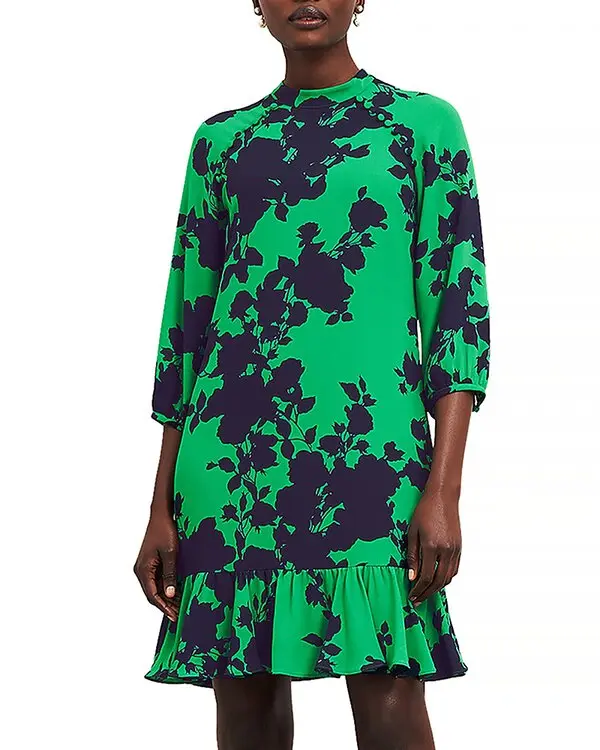 Hobbs London Georgia Printed Shift Dress In Green Navy 30% Off