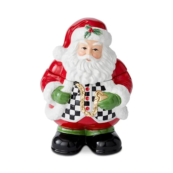 SPODE Christmas Tree Figural Black And White Santa Candy Jar - Green
