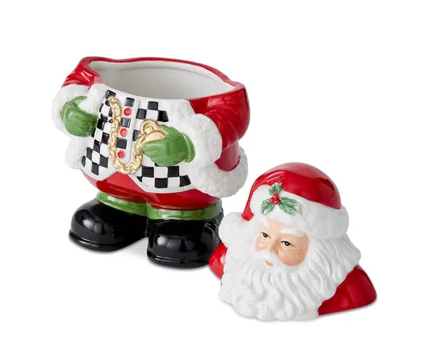 SPODE Christmas Tree Figural Black And White Santa Candy Jar