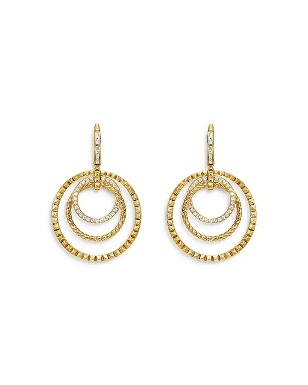 David Yurman 18k Yellow Crossover Trio Drop Earrings With Diamonds - Gold