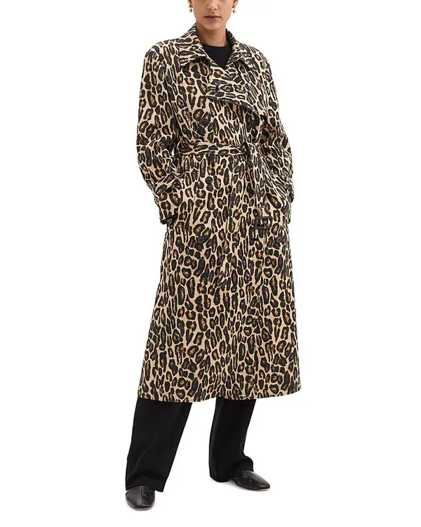 Theory Leopard Print Trench Coat - Beige Multi