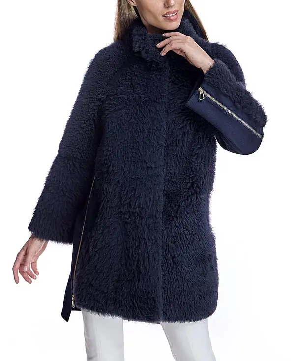 MAXIMILIAN Mixed-media Shearling Parka With Zip Trim - Navy