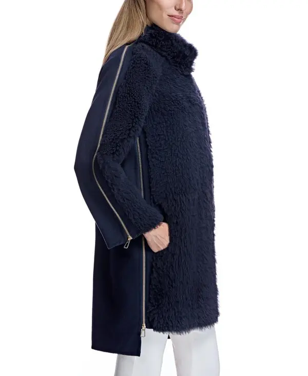 MAXIMILIAN Mixed-media Shearling Parka With Zip Trim - Navy