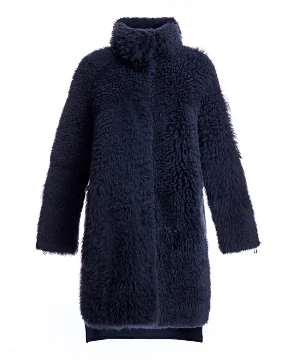 MAXIMILIAN Mixed-media Shearling Parka With Zip Trim - Navy