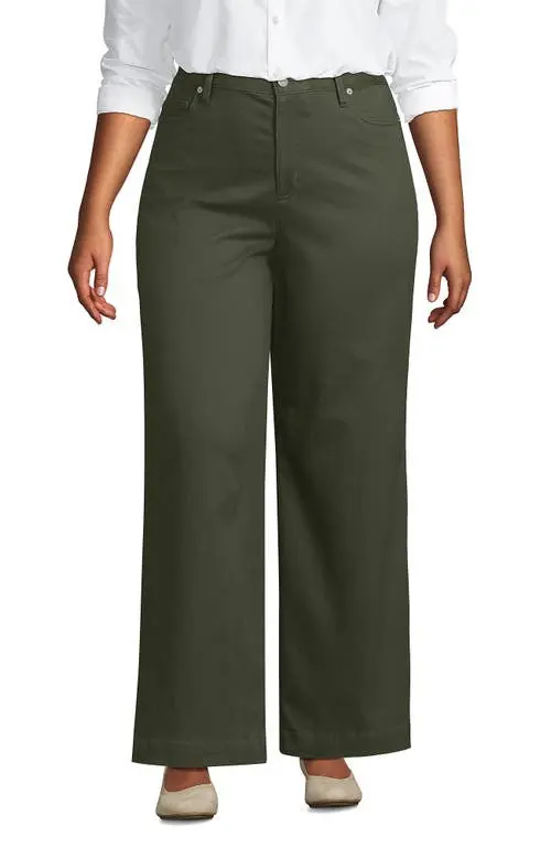 LANDS' END High Rise Wide Leg Chino Pants - Forest Moss