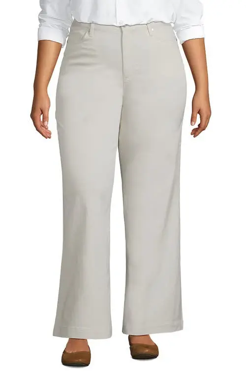 LANDS' END High Rise Wide Leg Chino Pants - Light Stone