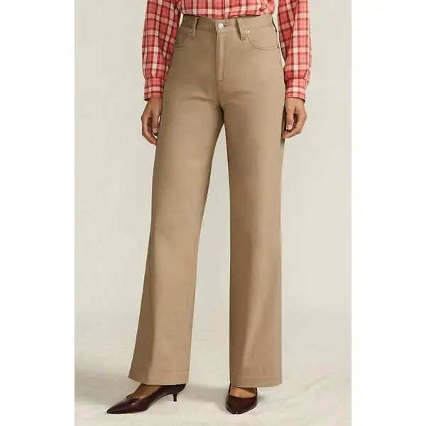 LANDS' END High Rise Wide Leg Chino Pants - Desert Tan