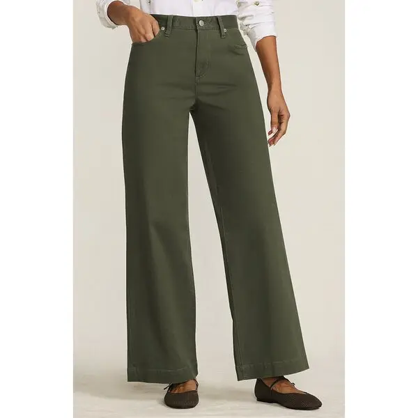 LANDS' END High Rise Wide Leg Chino Pants - Forest Moss