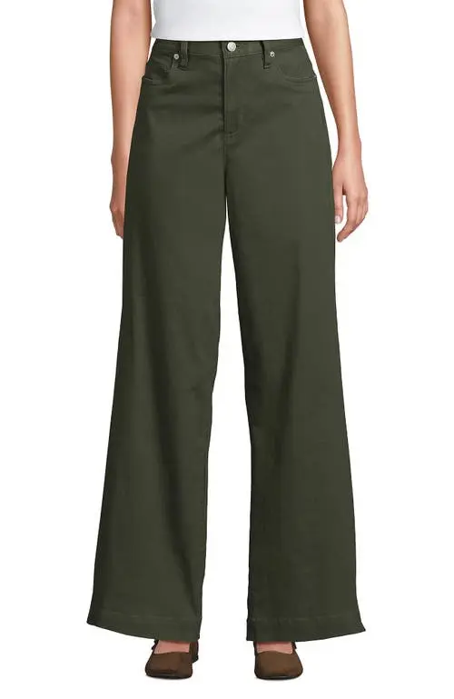 LANDS' END High Rise Wide Leg Chino Pants - Forest Moss