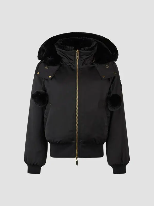 Moose Knuckles Debbie Bunny Satin Bomber Jacket - Black