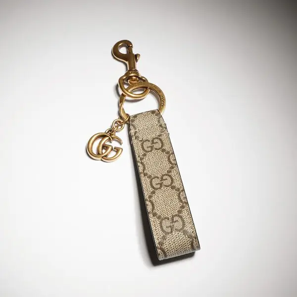 Gucci Ophidia Keychain Gg Canvas - Beige