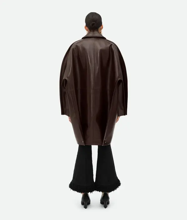 Bottega Veneta Leather Cocoon Coat - Cocoa | Editorialist
