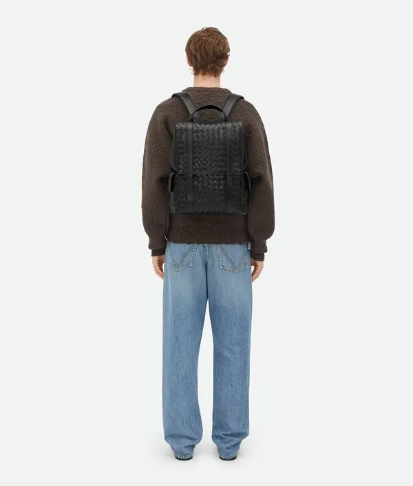 Bottega Veneta Intrecciato Leather Backpack - Black