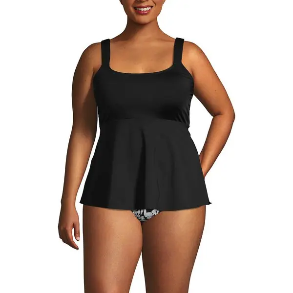 LANDS' END Flutter Scoop Neck Tankini Top With Adjustable Straps - Black
