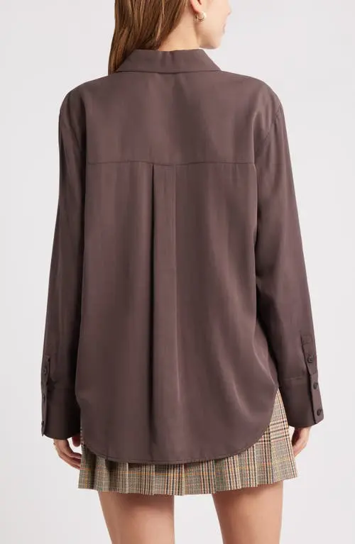 OPEN EDIT Relaxed Fit Long Sleeve Button-up Shirt - Brown Seal