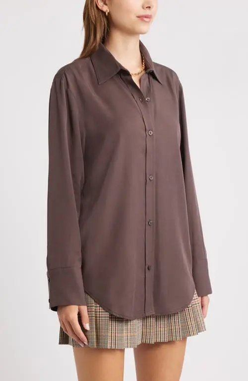 OPEN EDIT Relaxed Fit Long Sleeve Button-up Shirt - Brown Seal