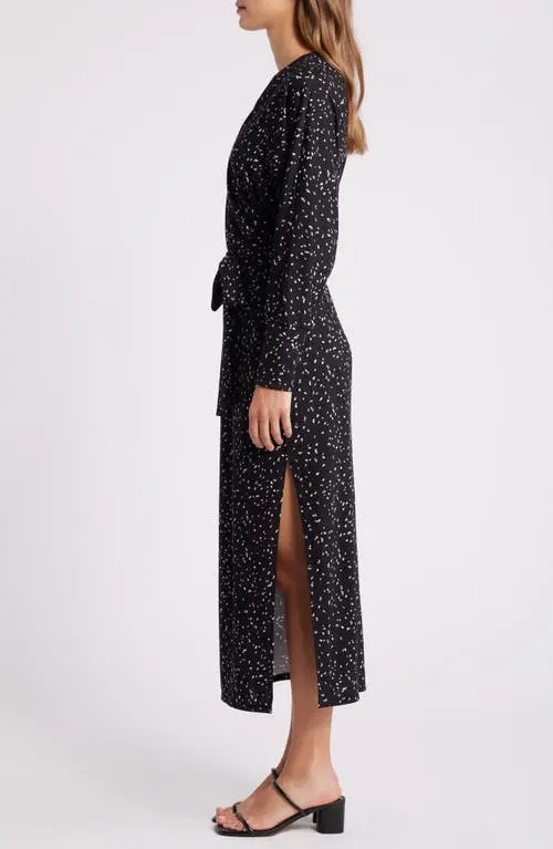 Loveappella Long Sleeve Wrap Dress - Black