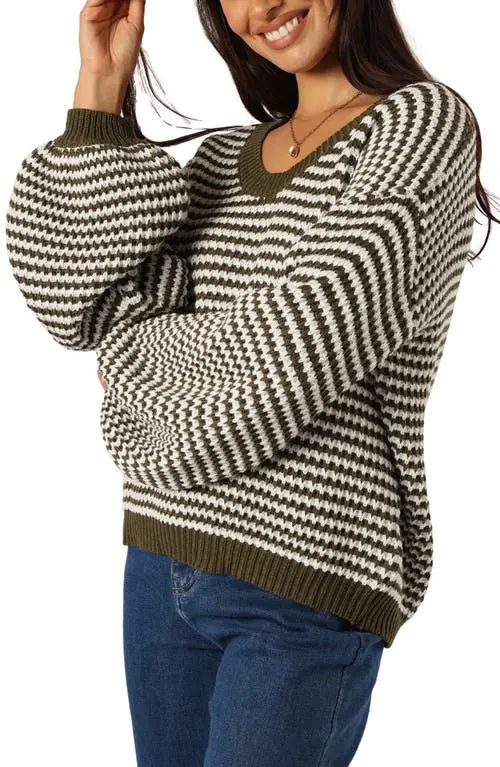 PETAL & PUP Becca Stripe One-shoulder Sweater