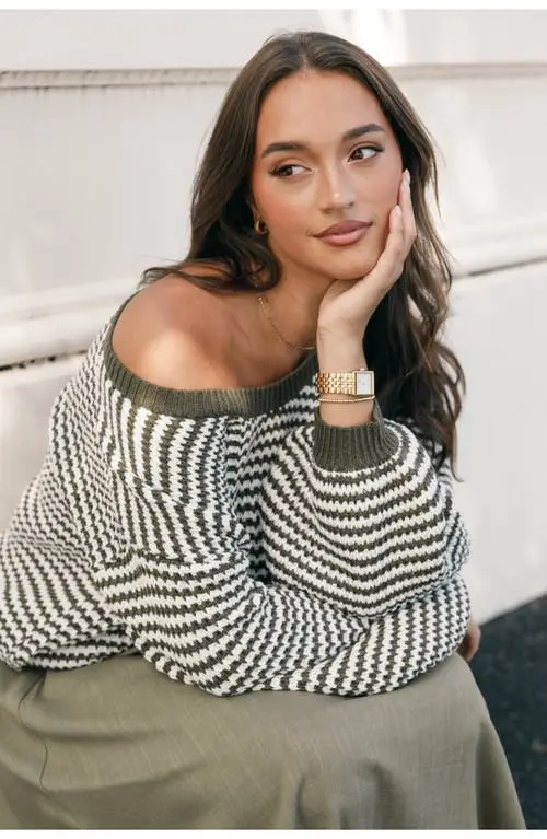 PETAL & PUP Becca Stripe One-shoulder Sweater
